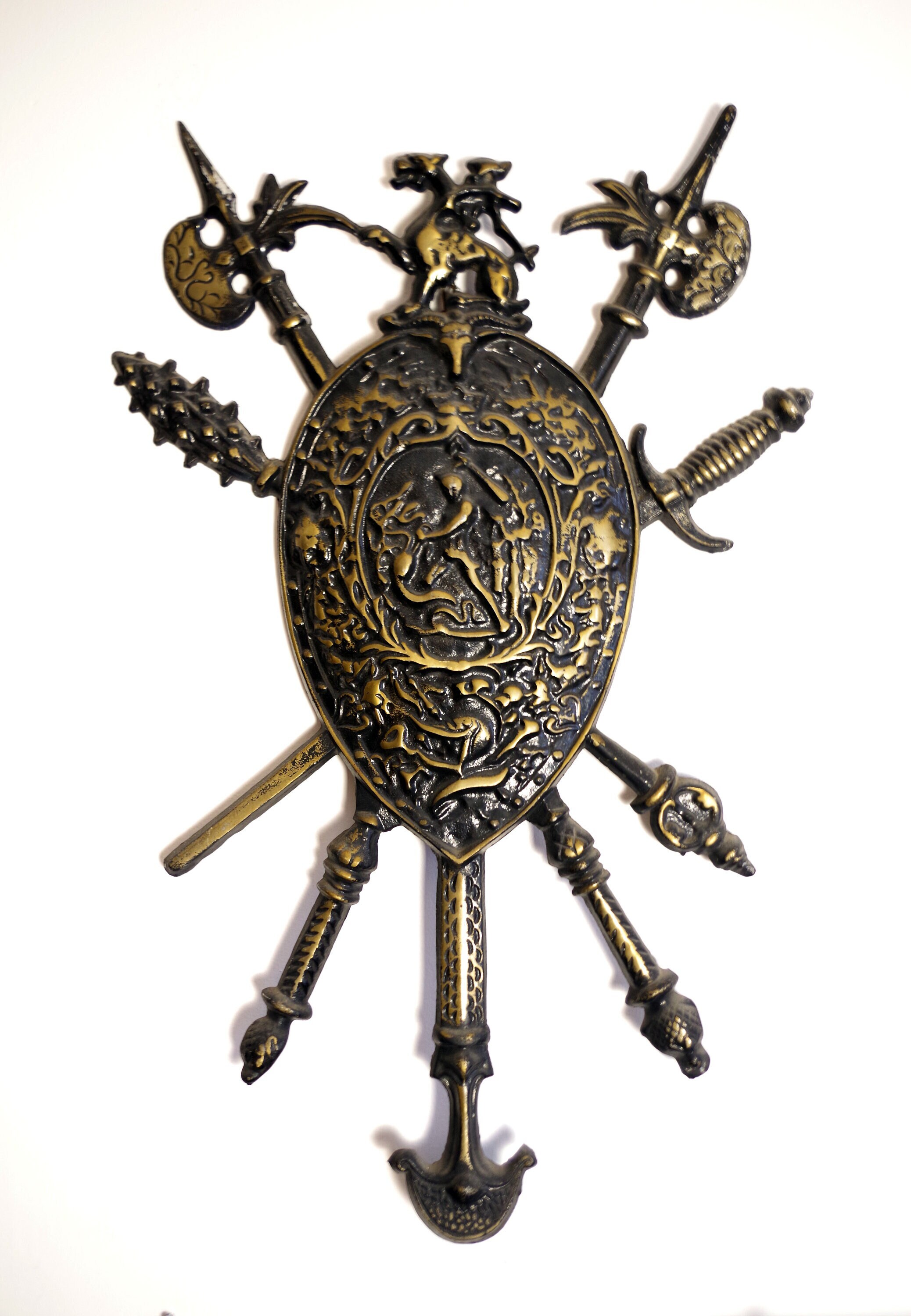 1960's Medieval Coat of Arms Shield Crest With Cross Swords Metal Wall ...