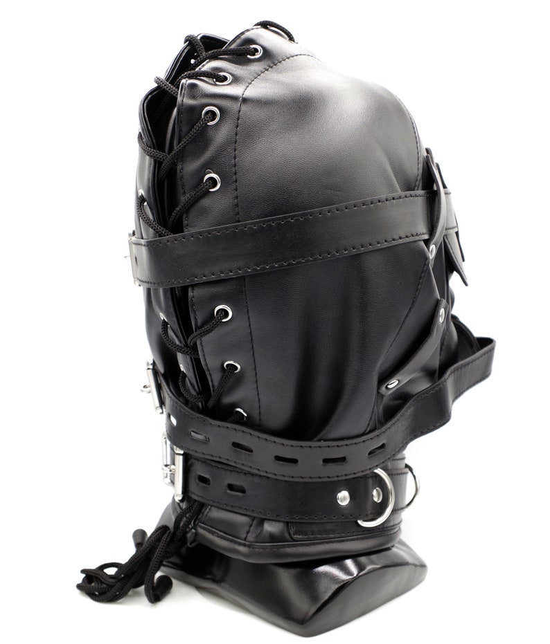 Black Leather Sm Mask With Removable Gag And Padded Blindfold Etsy