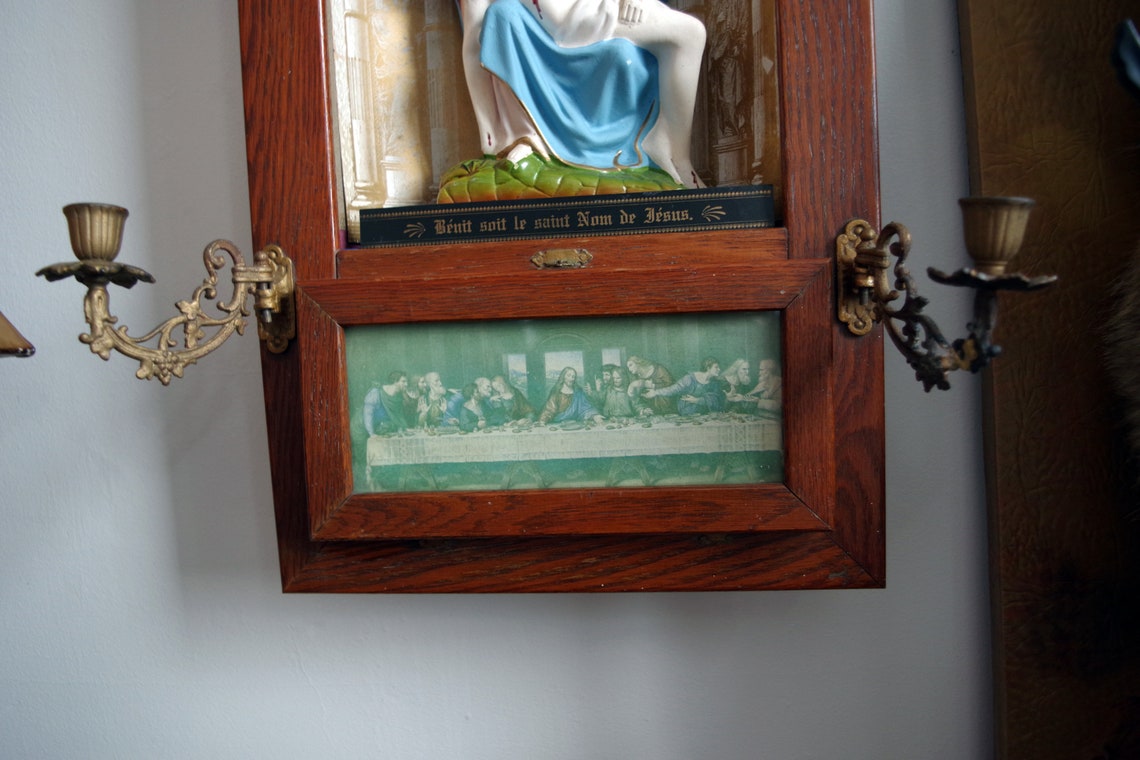 Antique 1900's Catholic Viaticum Chalk Ware Pieta in Oak - Etsy