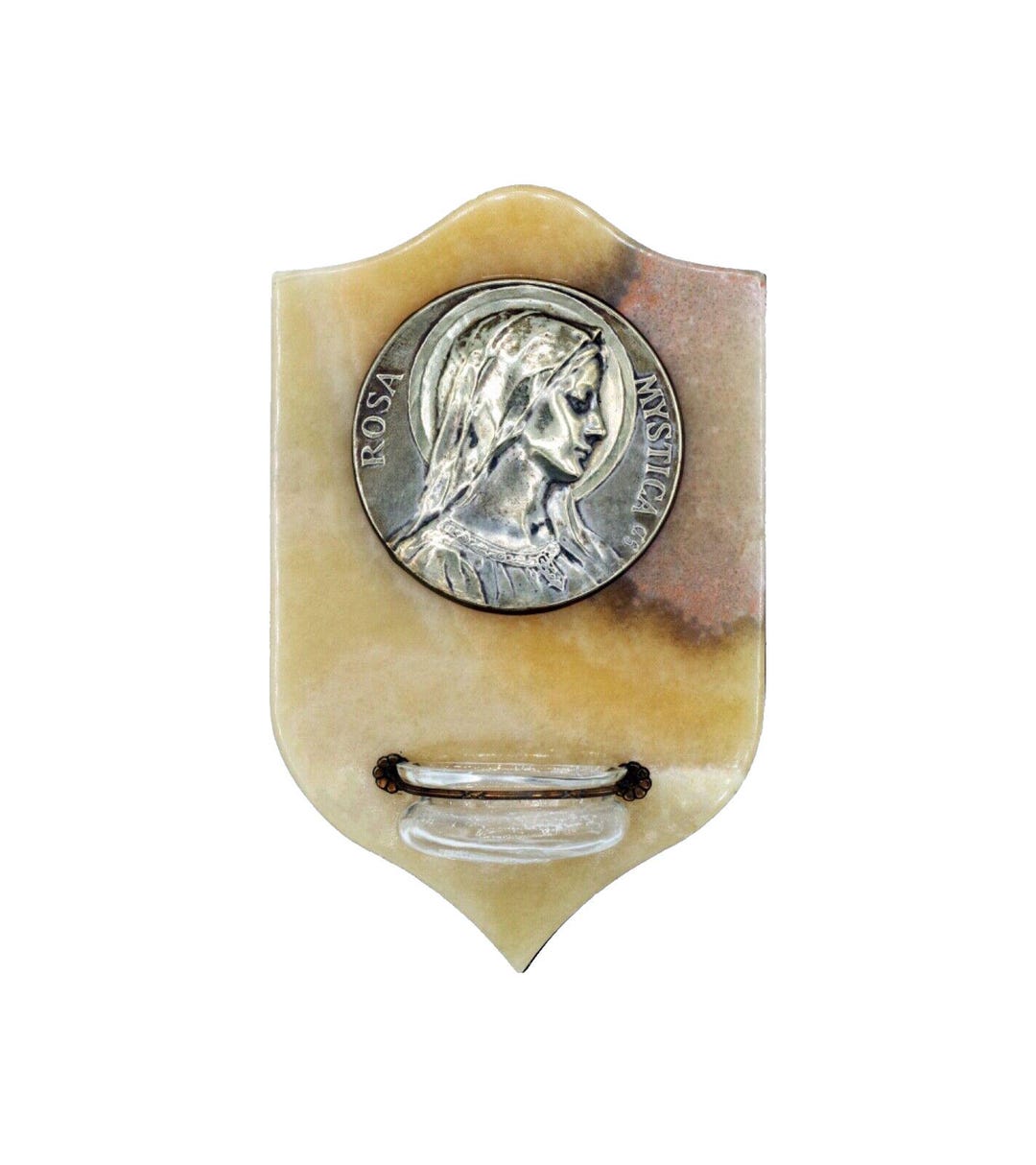 1920's 'rosa Mystica' Onyx Holy Water Font Benitier 7x4.5 Virgin Mary ...