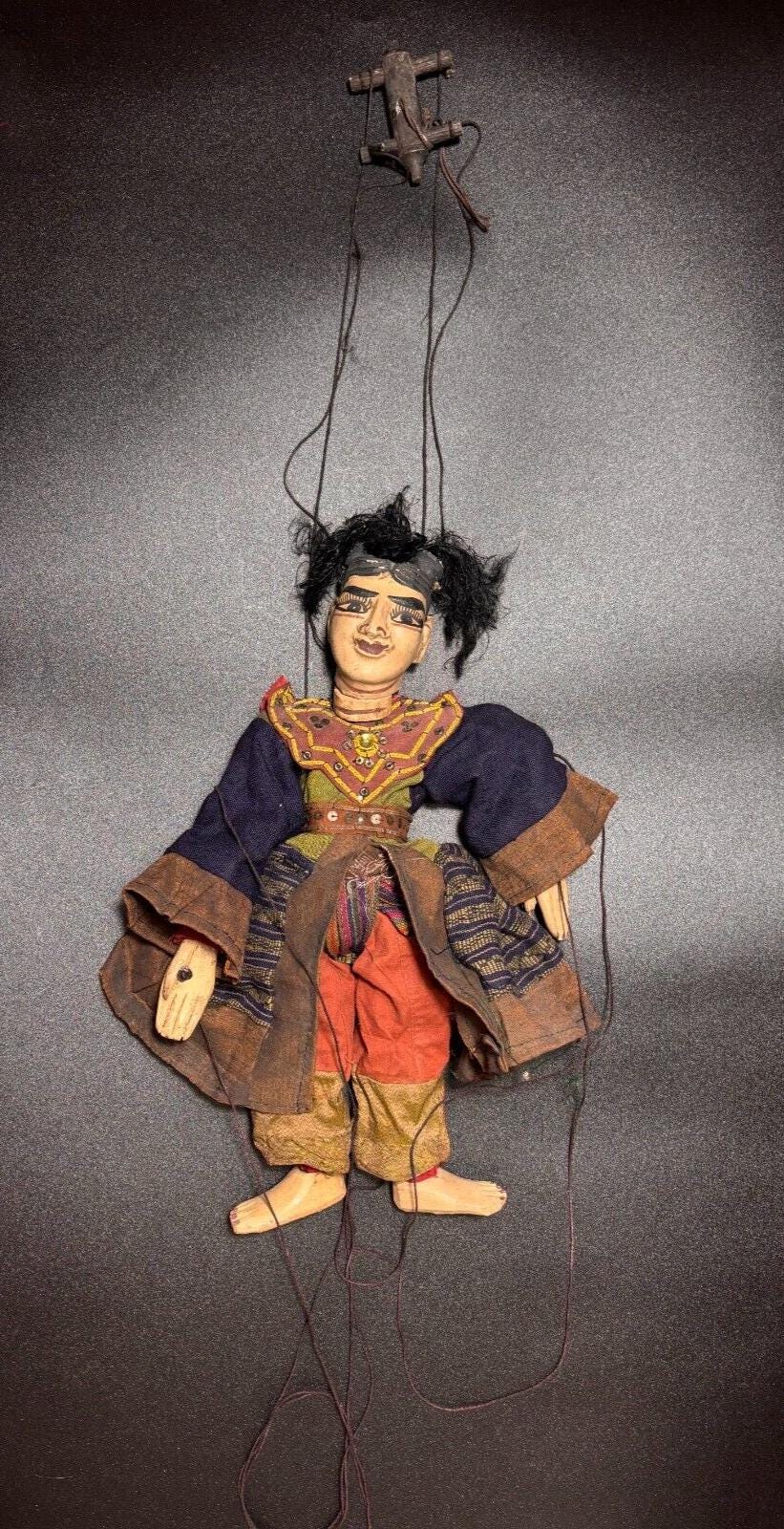 Vintage Burmese Marionette Wooden Hand Carved Puppet Complete Untangled ...