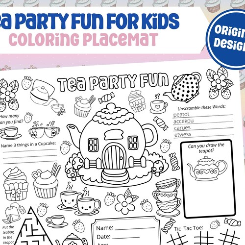 Tea Party Fun Printable Coloring Placement for Kids - Etsy