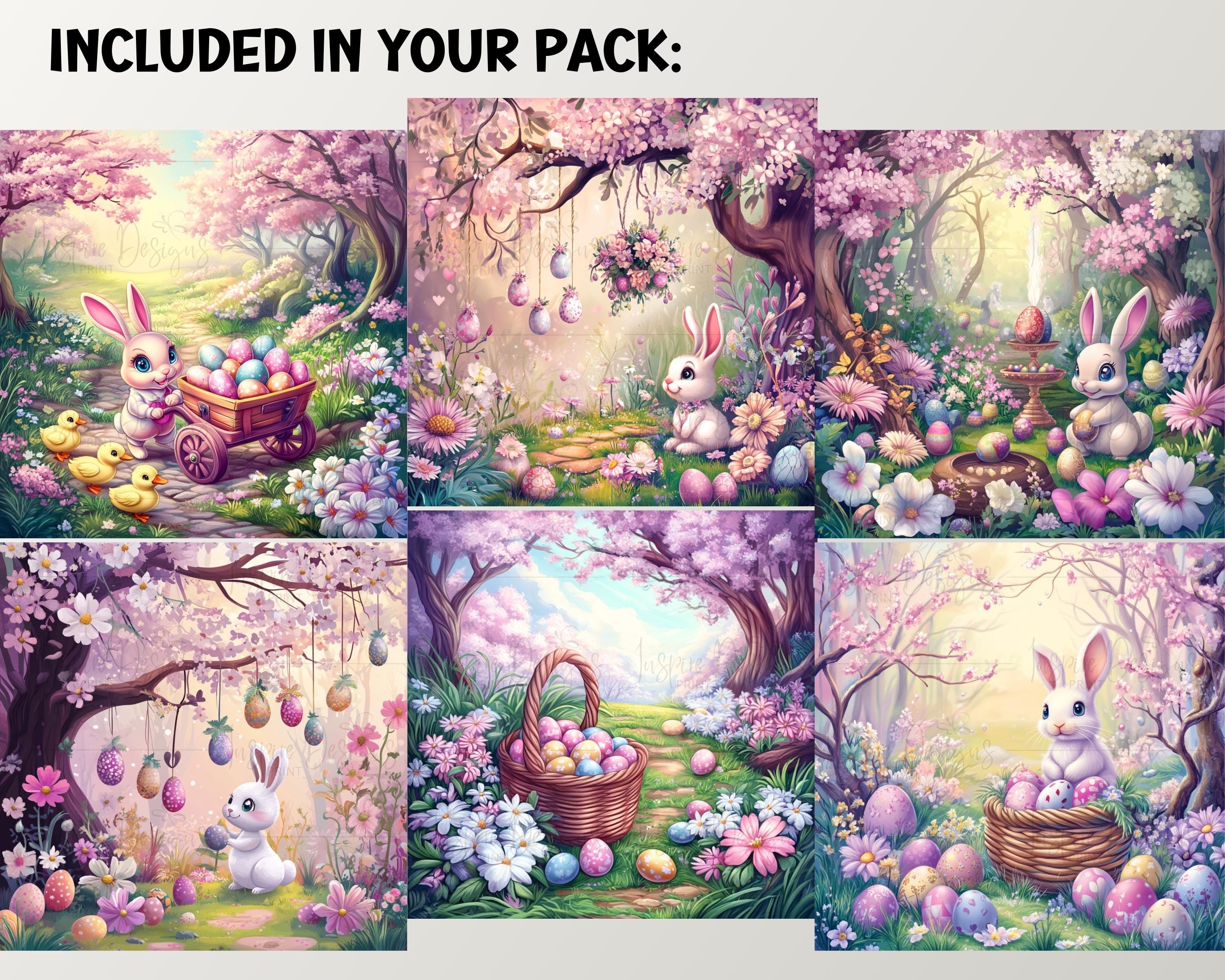 Magical Easter Scenes Clipart, Digital Papers / Craft, Cute Bunny ...