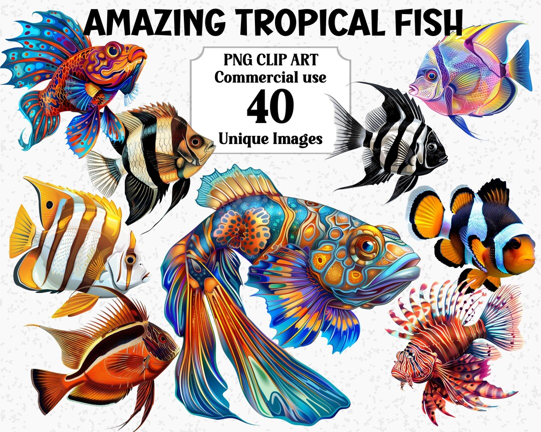Amazing Tropical Fish Watercolor Clipart, Underwater Sea Life Instant ...