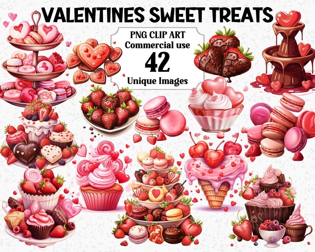 Valentines Sweet Treats Watercolor Clipart, Craft Decorations, Instant ...