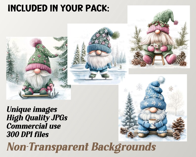 Cute Pastel Winter Gnomes Clipart, Craft Digital Papers, Christmas Card ...