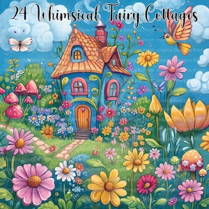 Clipart Whimsical Fairy Cottages Digital Paper Craft Instant Download ...