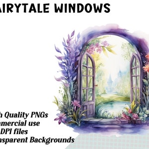 Fairytale Windows Scenes Watercolor Landscape Clipart, Scrapbooking ...