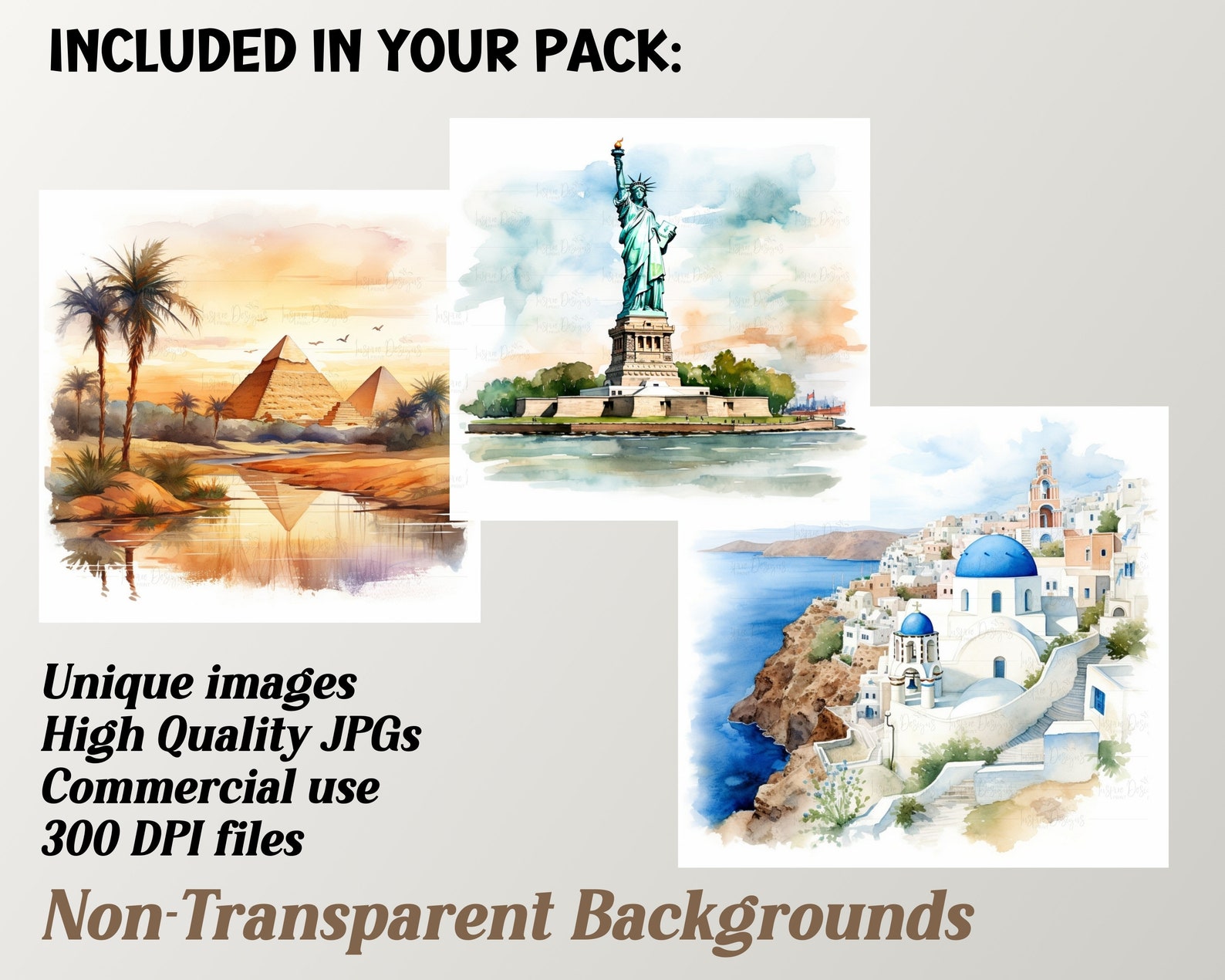 World Landmarks Watercolor Clipart, Digital & Paper Craft Iconic Scenes ...