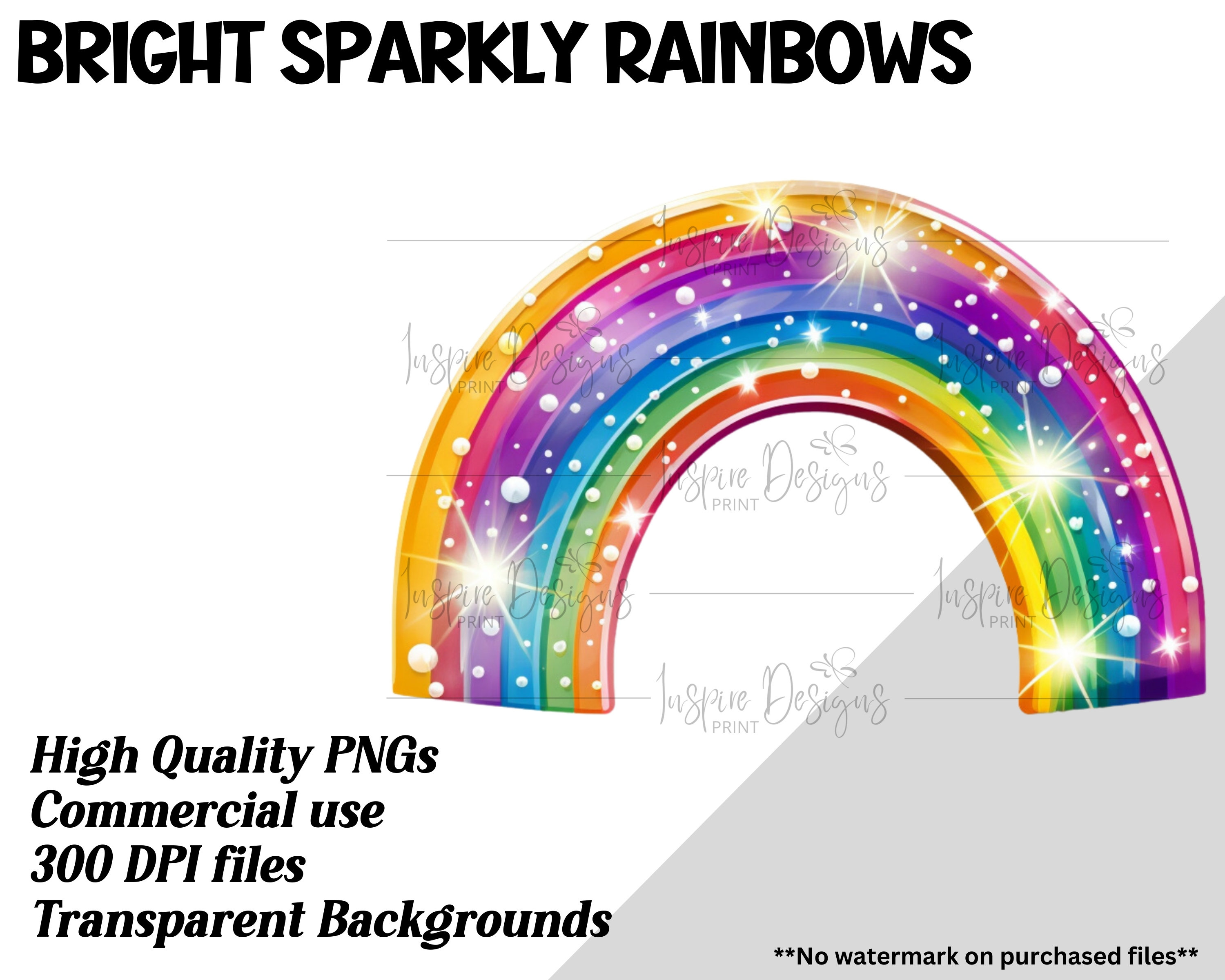 Bright Sparkly Rainbows Cute Watercolor Clipart, Digital & Paper Crafts ...