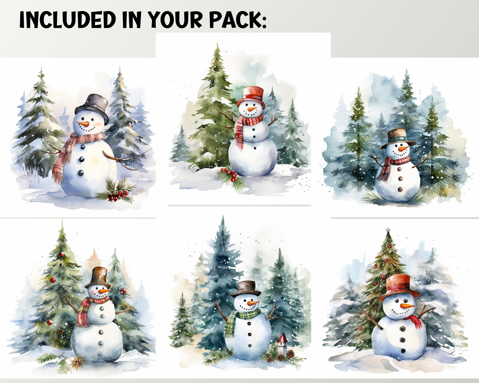 Christmas Snowmen Winter Scenes Watercolor Clipart, Digital & Paper ...