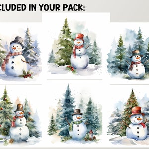 Christmas Snowmen Winter Scenes Watercolor Clipart, Digital & Paper ...