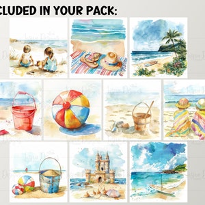Beach Vacations Watercolor Clipart Scenes, Digital & Paper Crafts ...
