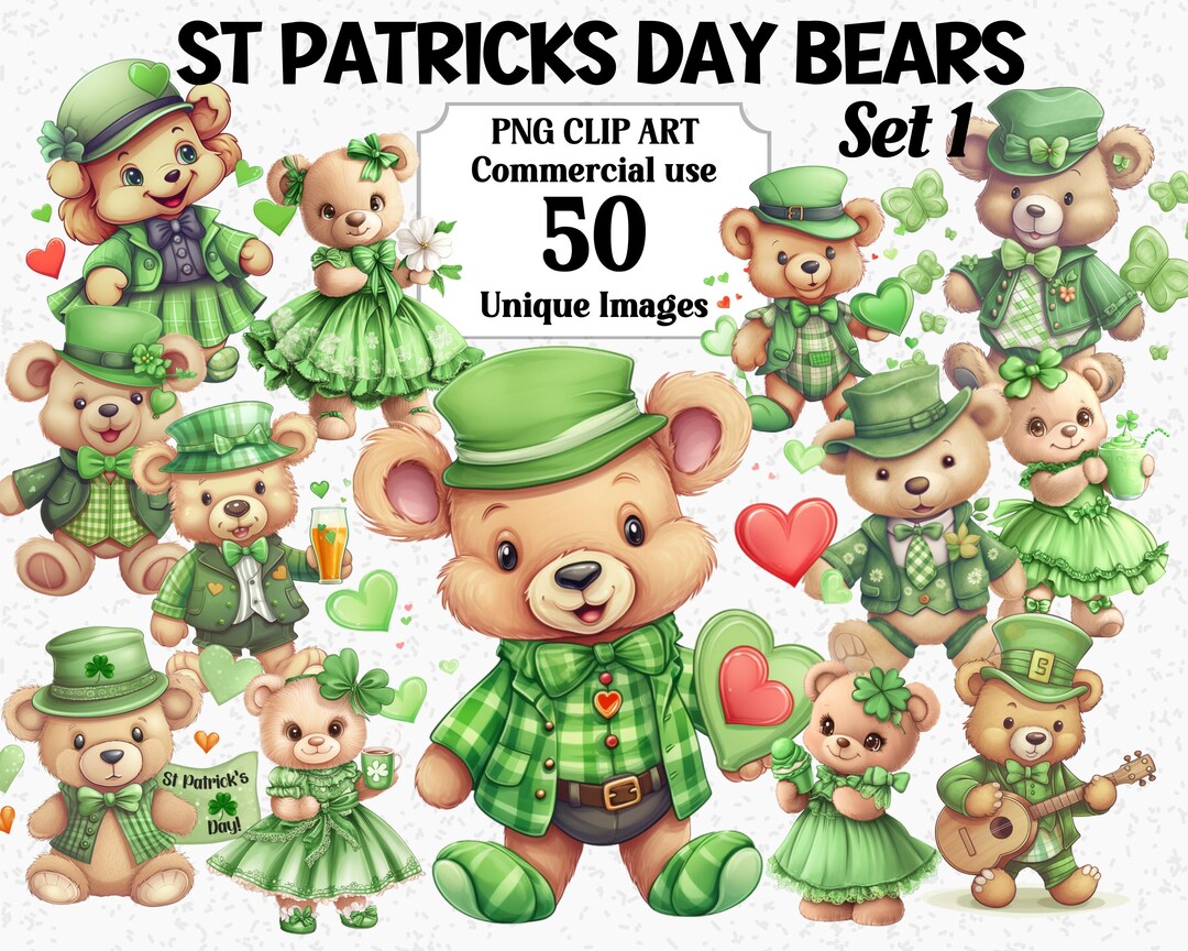 St Patricks Day Bears Set1 Clipart, Digital/paper, Cute Irish Crafts ...