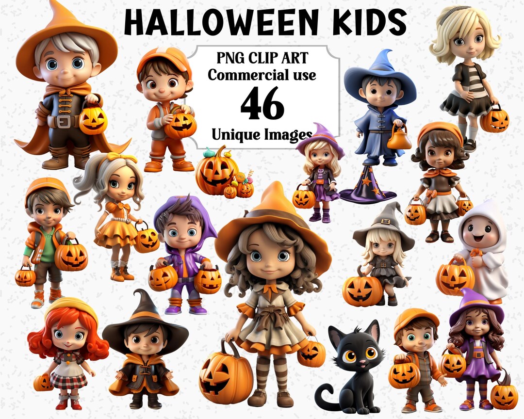 3D Style Cute Little Halloween Kids Children Clipart, Commercial Use ...