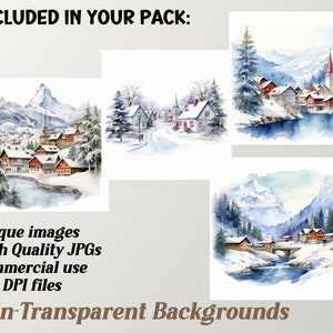 Winter Swiss Villages Scenes Watercolor Clipart, Fantasy Digital ...