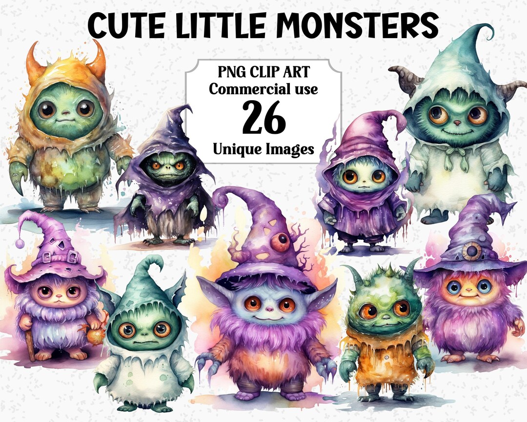Cute Little Monsters Watercolor Clipart, Digital/paper Crafts ...