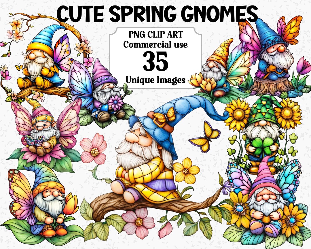 Cute Spring Gnomes Clipart, Cute Flowers Fun Floral Digital Crafts ...