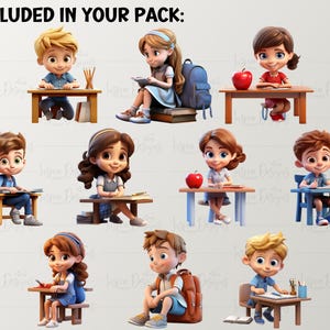 3D Style Back to School Clipart Set2, Commercial Use Children People ...