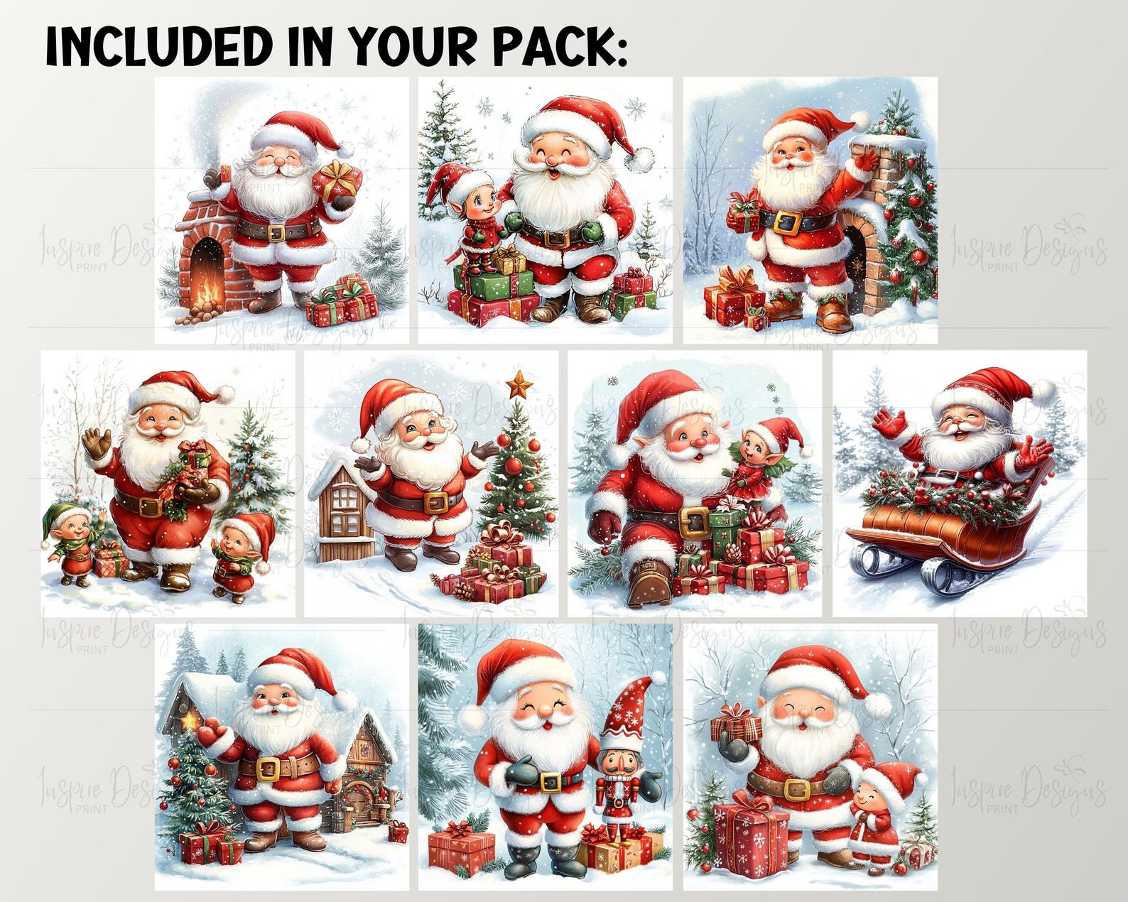 North Pole Christmas Clipart, Cute Santa Scenes Digital Craft, Card ...