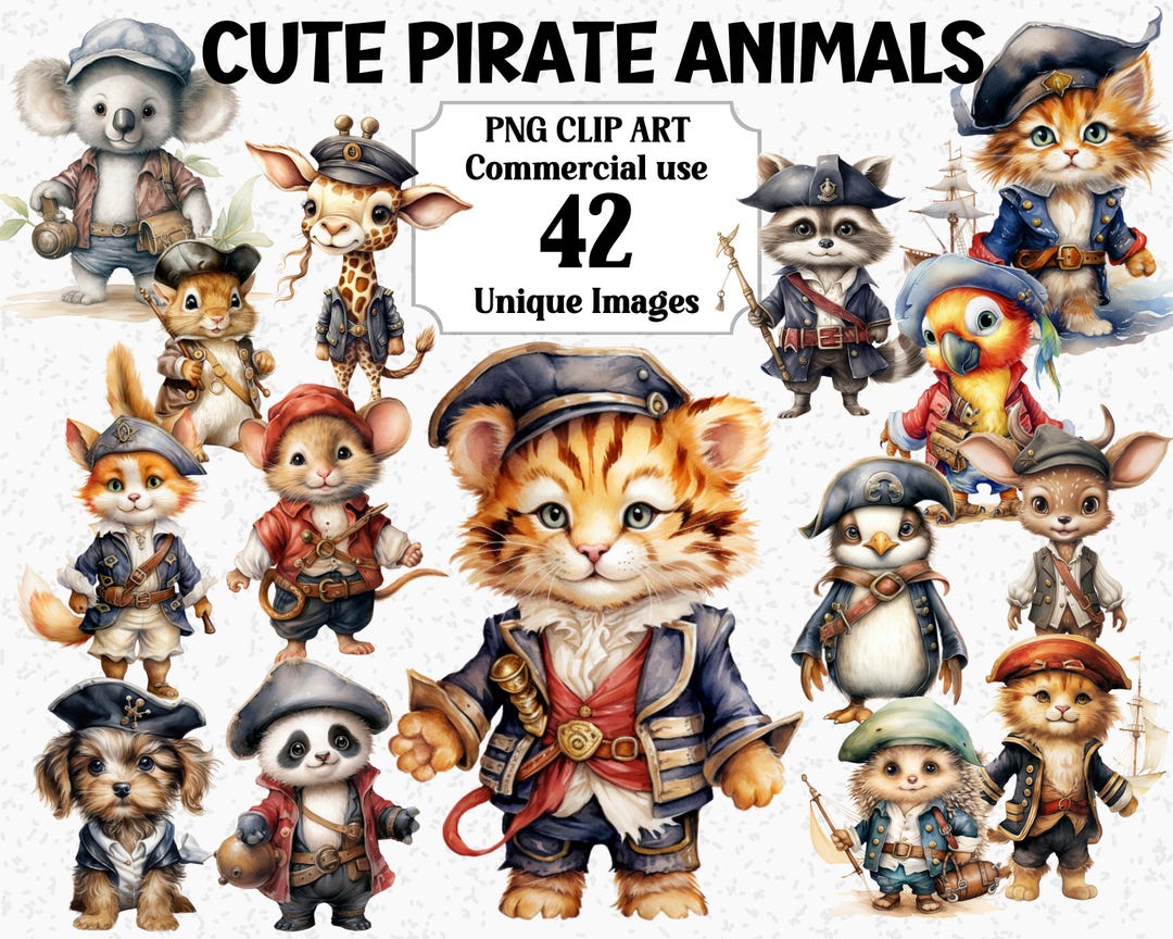Cute Pirate Animals PNG Clipart - Instant Download Commercial Use ...