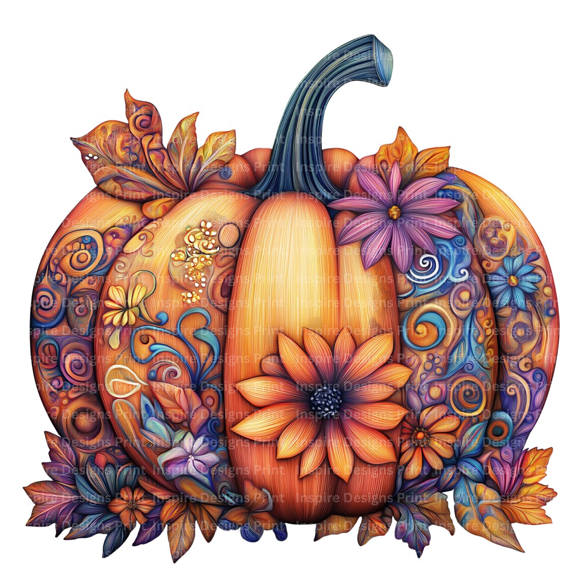 Floral Boho Pumpkins Clipart Halloween Thanksgiving Fall Flower Digital ...