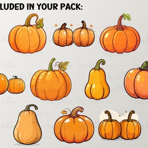 Cute Cartoon Pumpkins Clipart, Digital Craft, Thanksgiving Fall Autumn ...