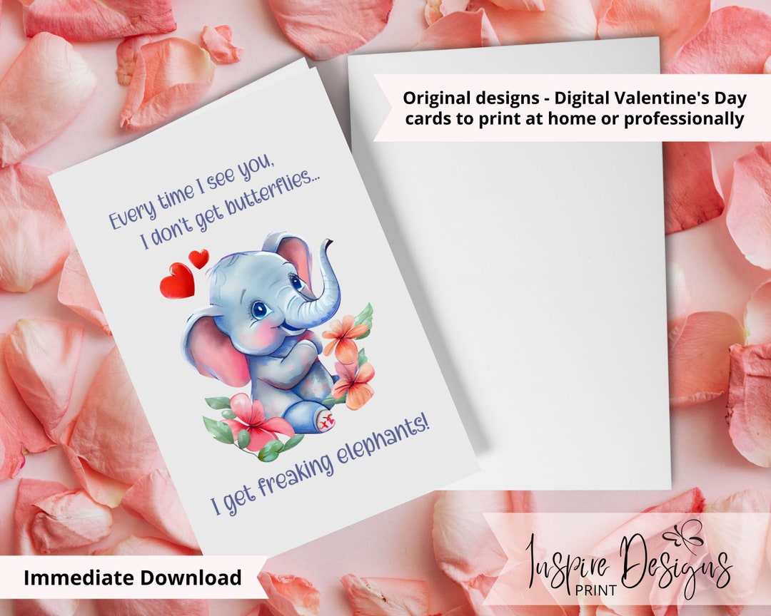 Cute Printable Valentine's Day Card elephant - Etsy