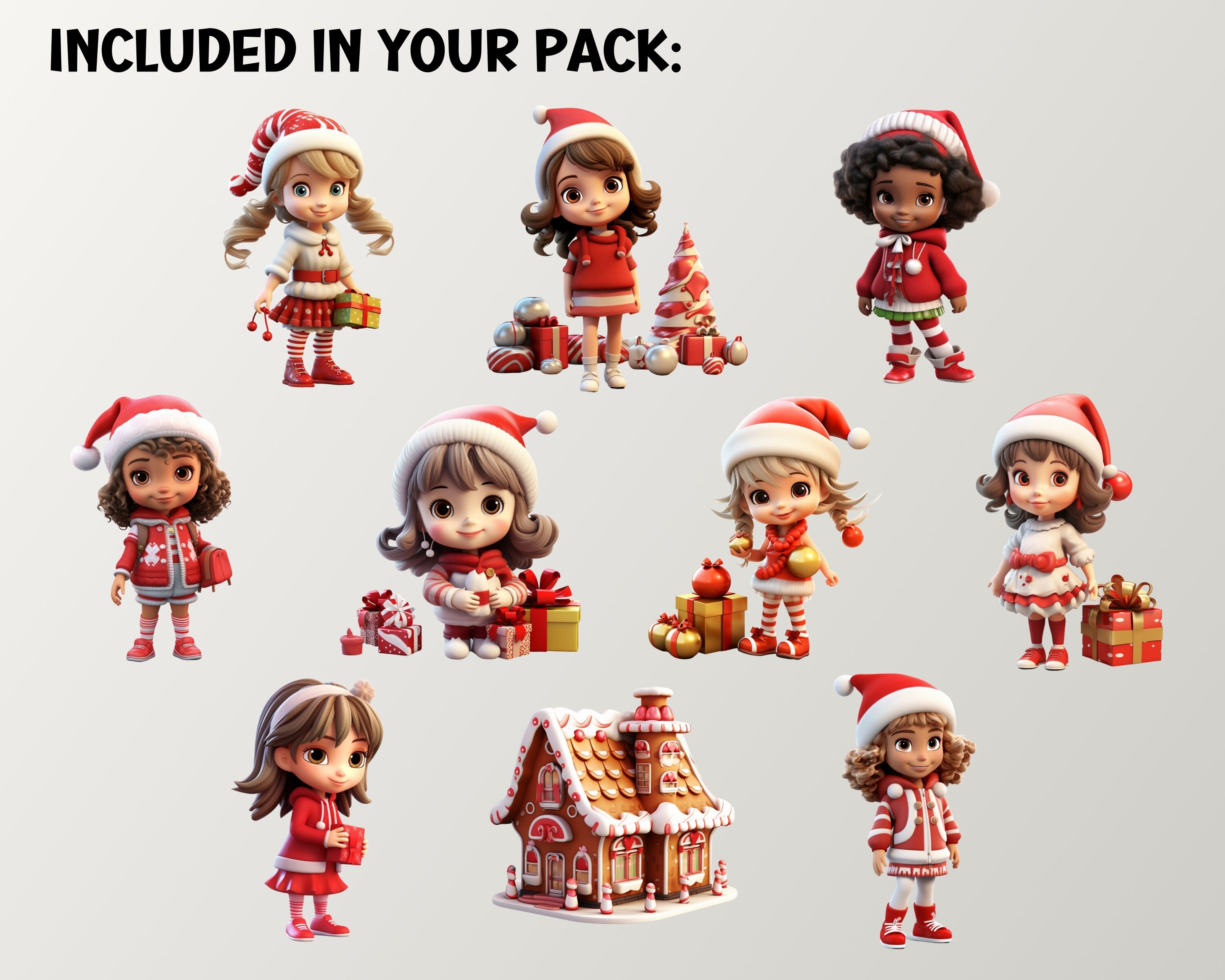 3D Style Cute Christmas Children PNG Clipart, Instant Download ...