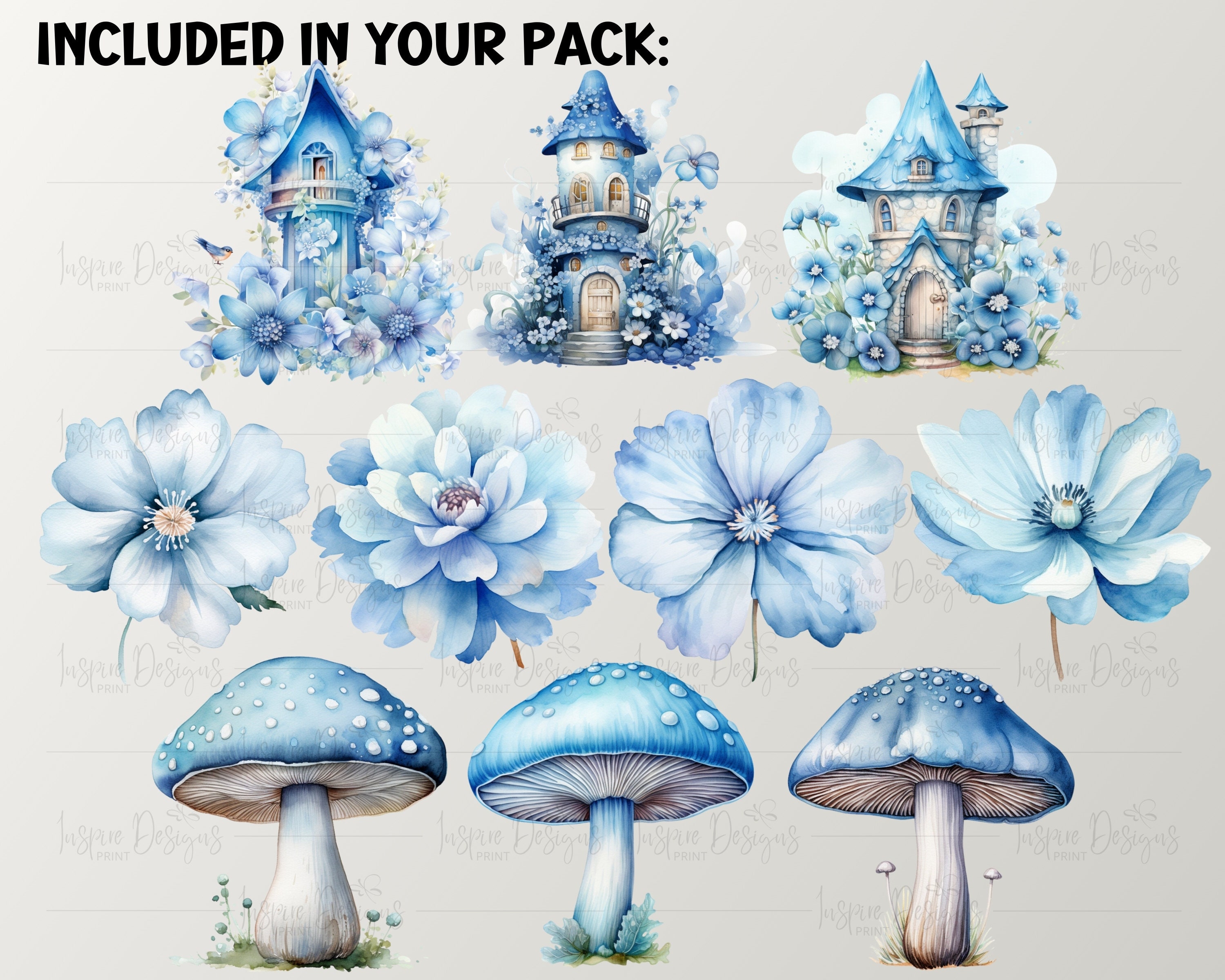 Fairy Life Blue Watercolor Clipart, Digital Craft, Instant Download ...