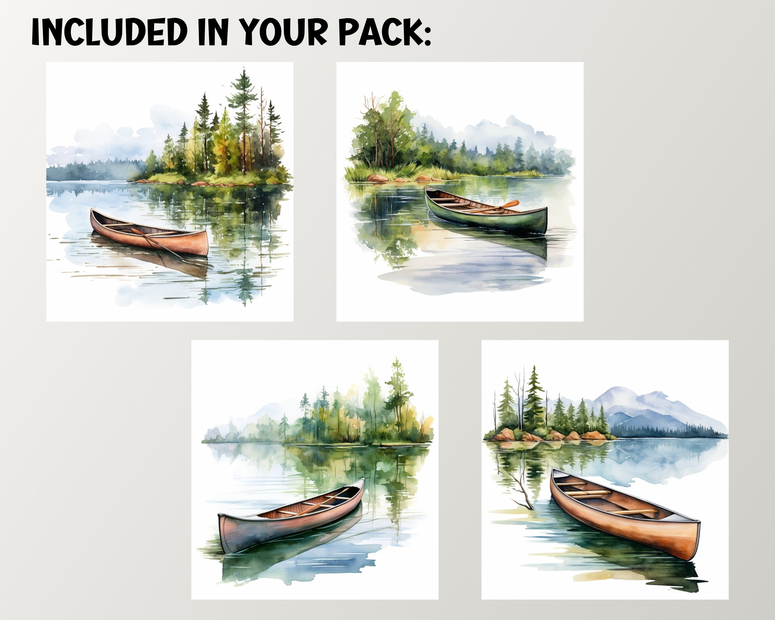 River Canoe Scenes Watercolor Clipart, Digital & Paper Craft, Instant ...