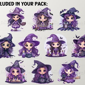 Cute Little Witch Girls Halloween Clipart, Digital Craft, Instant ...