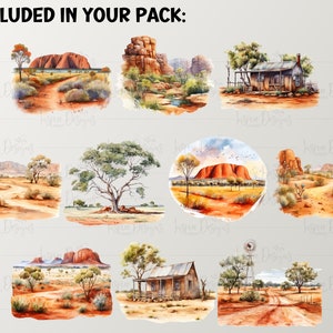 Outback Australia Watercolor Rural Aussie Country Clipart, Uluru, Silos ...
