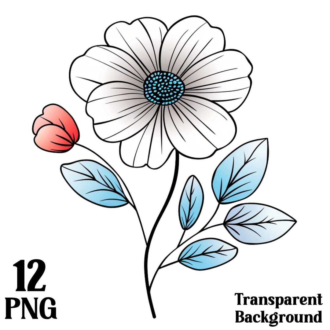 Pretty Line Art Flowers Watercolor Clipart, Floral Craft Sublimation ...