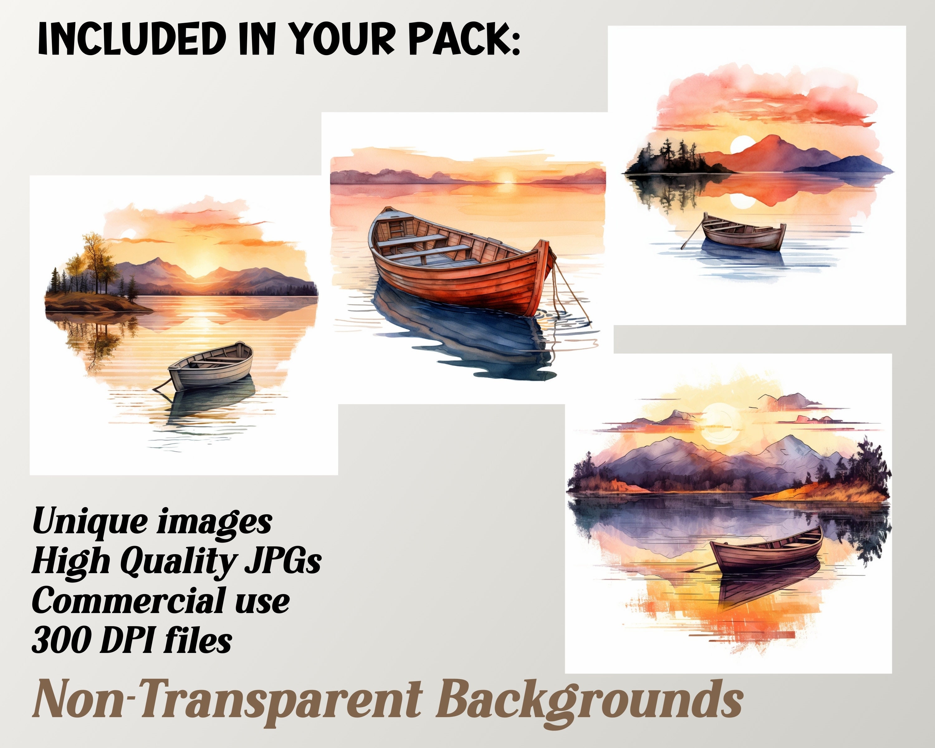 Sunset Canoe Scenes Watercolor Clipart, Digital & Paper Craft, Instant ...