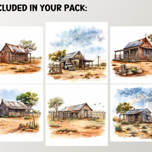 Outback Shacks Watercolor Clipart Scenes, Digital & Paper Craft ...