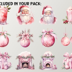 Pastel Pink Christmas Watercolor Clipart Decorations Bundle, Digital ...