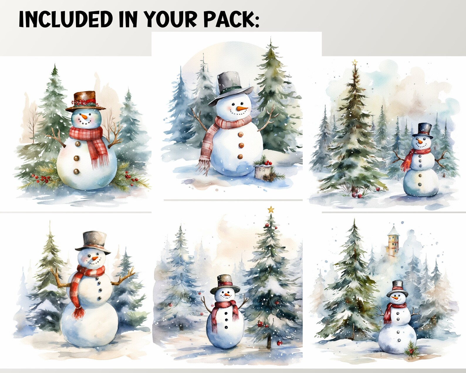 Christmas Snowmen Winter Scenes Watercolor Clipart, Digital & Paper ...