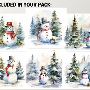 Christmas Snowmen Winter Scenes Watercolor Clipart, Digital & Paper ...