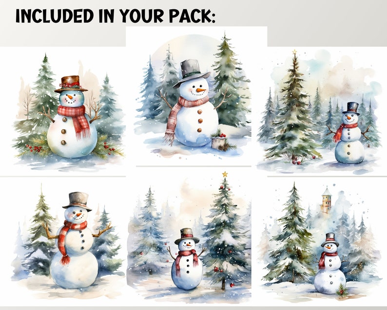 Christmas Snowmen Winter Scenes Watercolor Clipart, Digital & Paper ...