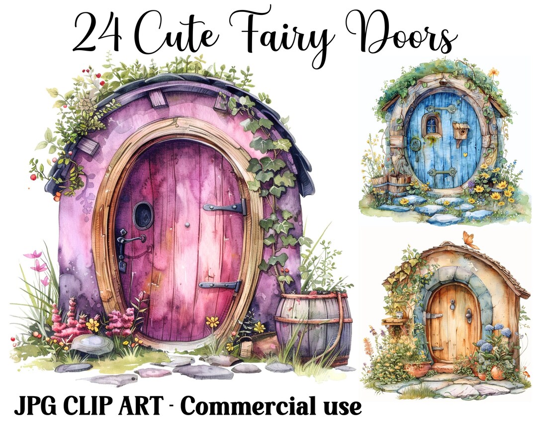 Cute Fairy Doors Watercolor Clipart Scenes, Fantasy Fairytale Digital ...