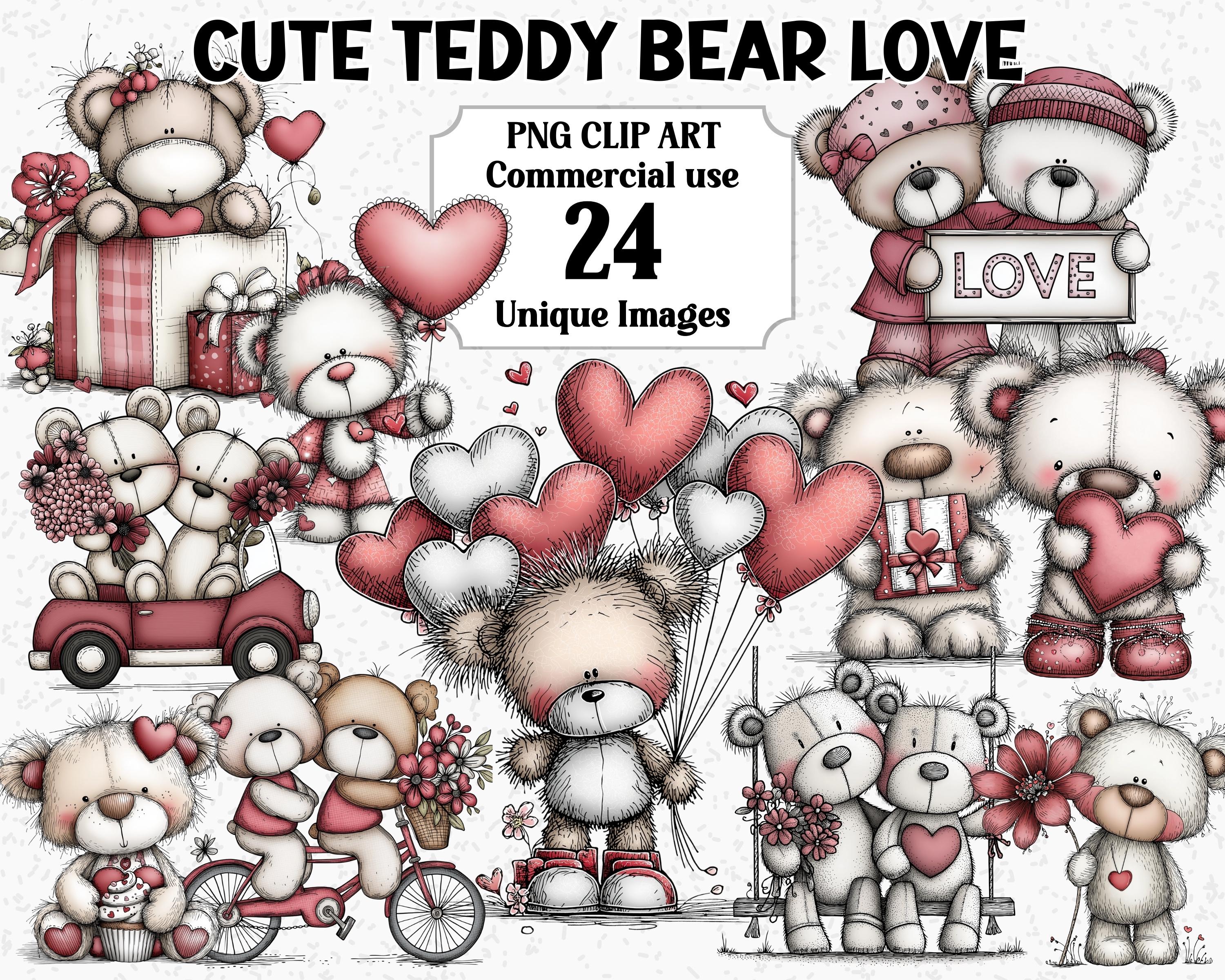 Cute Teddy Bear Love Clipart - Watercolor Valentines Day Teddies ...