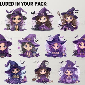 Cute Little Witch Girls Halloween Clipart, Digital Craft, Instant ...