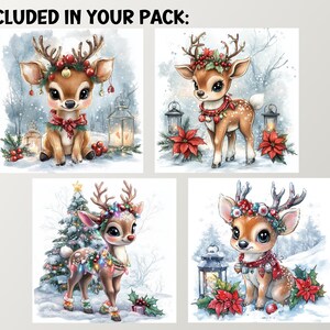 Snowy Christmas Reindeer Clipart, Craft Digital Papers, Cute Card ...