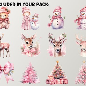 Pastel Pink Christmas Watercolor Clipart Decorations Bundle, Digital ...