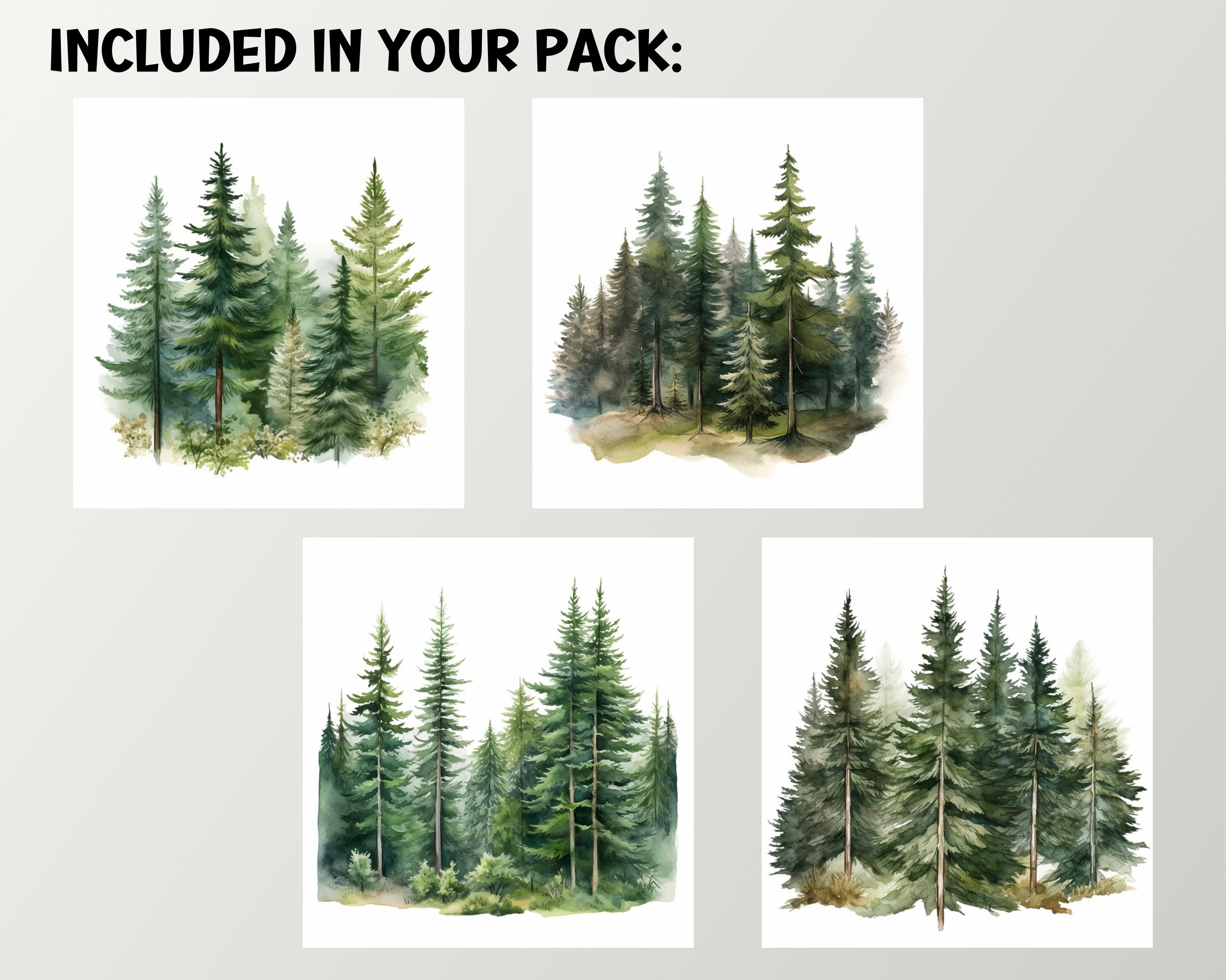 Pine Forest Scenes Watercolor Clipart, Digital & Paper Craft, Instant ...