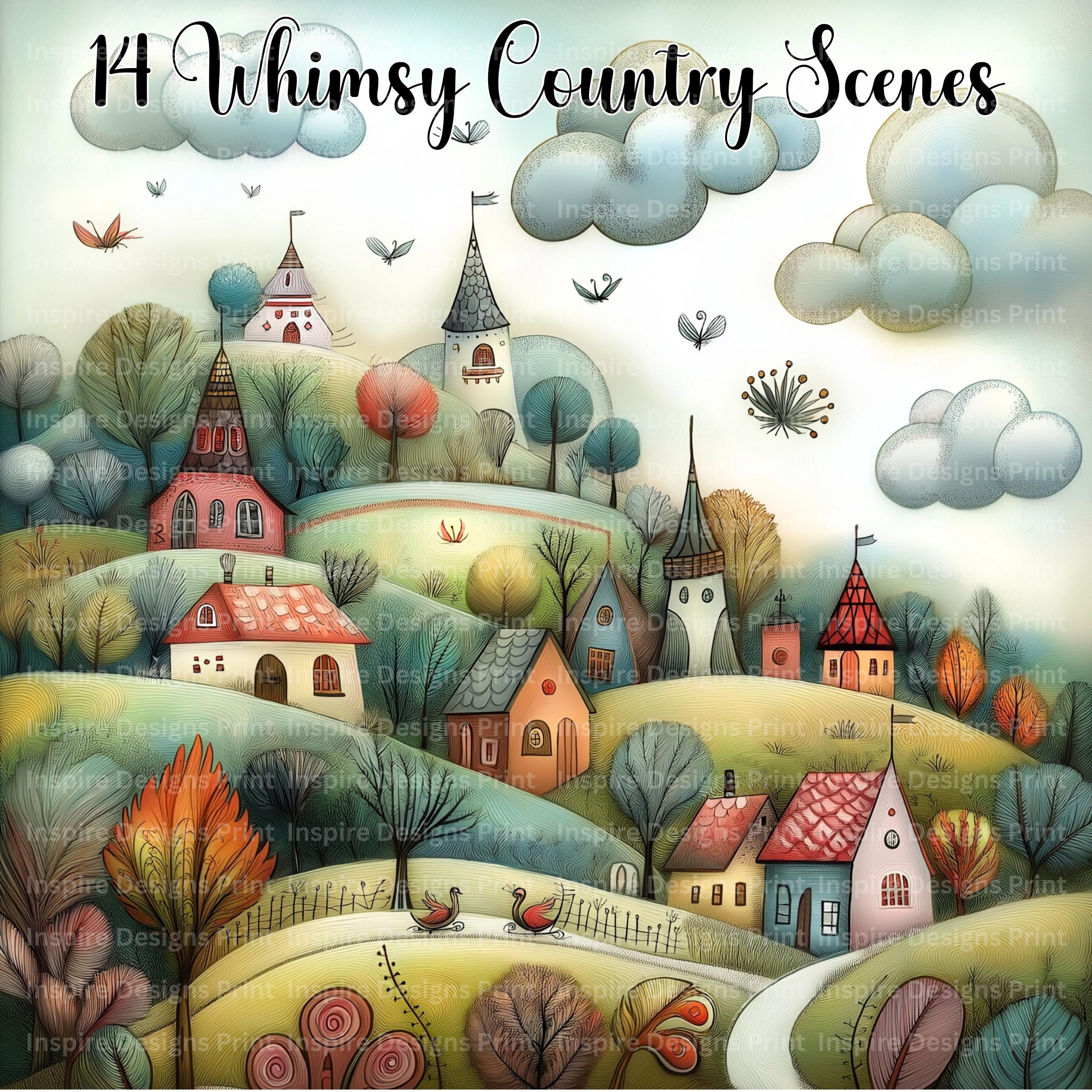 Whimsical Countryside Clipart: Fantasy Landscape JPG Bundle (commercial ...