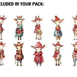 Christmas Giraffes Watercolor Clip Art, Digital/paper Crafts, Cute ...