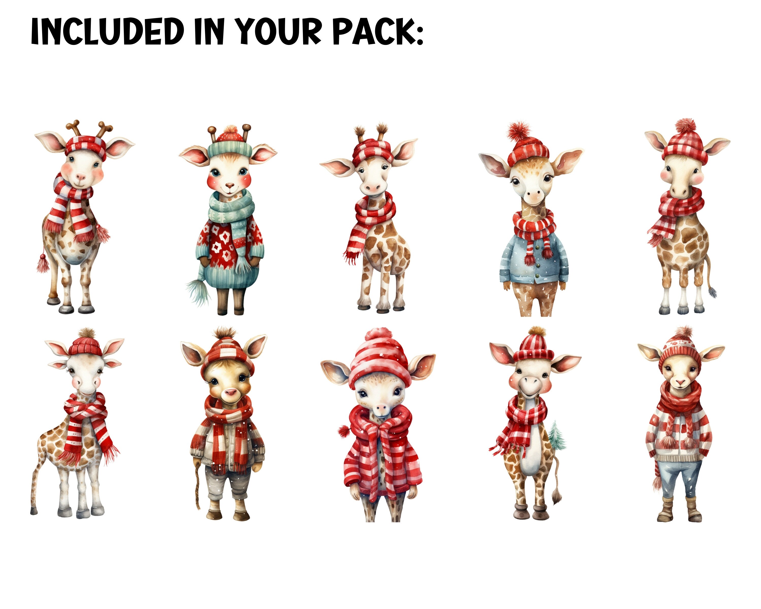 Christmas Giraffes Watercolor Clip Art, Digital/paper Crafts, Cute ...