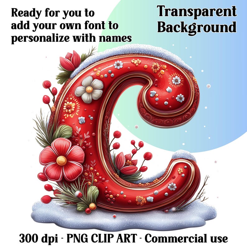 Red Christmas Letter Set Clipart, Custom Initial Ornament Alphabet ...